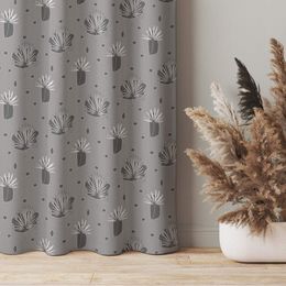 Vorhang Farn Blätter mit Punkten - Grau - blickdichte Gardine Muster Blumen Floral Wohnzimmer Schlafzimmer Küche Bad Badezimmer Grau