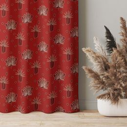 Vorhang Farn Blätter mit Punkten - Rot - blickdichte Gardine Muster Blumen Floral Wohnzimmer Schlafzimmer Küche Bad Badezimmer Rot