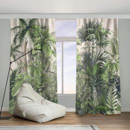 Vorhang Dschungelpflanzen in Grün - blickdichte Gardine Wald Bäume Botanik Tropical Illustration Natur Wohnzimmer Schlafzimmer Küche Bad Badezimmer