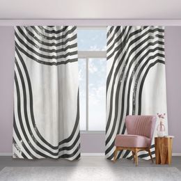 Vorhang Geometrische Wellen Schwarz Weiß II - blickdichte Gardine Kunstdruck Schwarz-Weiß Wohnzimmer Schlafzimmer Küche Bad Badezimmer Jugendzimmer