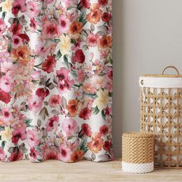 Vorhang Festliches Blumenmuster - blickdichte Gardine Aquarell Blumen Floral Kunstdruck Muster Wohnzimmer Schlafzimmer Küche Bad Badezimmer Weiß
