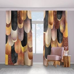 Vorhang Federn Bronze Schwarz - blickdichte Gardine Abstrakt Aquarell Kunstdruck Muster Wohnzimmer Schlafzimmer Küche Bad Badezimmer Gold