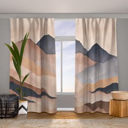 Bilderwelten Vorhang Grafische Landschaft in Braun - blickdichte Gardine Natur Wohnzimmer Schlafzimmer K&uuml;che Bad Badezimmer Jugendzimmer Beige