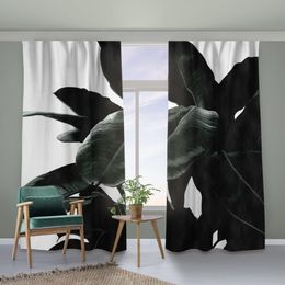 Vorhang Gummibaum Blätter Dunkelgrün - blickdichte Gardine Botanik Tropical Wohnzimmer Schlafzimmer Küche Bad Badezimmer Grün