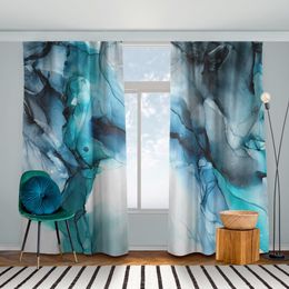 Vorhang Herabfallende Regenwolken - blickdichte Gardine Kunstdruck Muster Wohnzimmer Schlafzimmer Küche Bad Badezimmer Blau