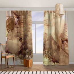 Vorhang Goldbraune Explosion I - blickdichte Gardine Abstrakt Kunstdruck Wohnzimmer Schlafzimmer Küche Bad Badezimmer Braun