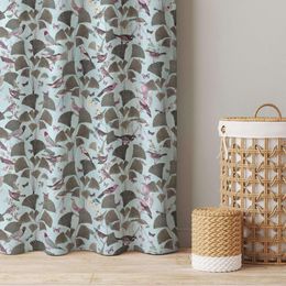 Vorhang Bl&auml;tter und V&ouml;gel auf Hellblau - blickdichte Gardine Blumen Floral Botanik Tropical Illustration Muster Tiere Wohnzimmer Schlafzimmer K&uuml;che