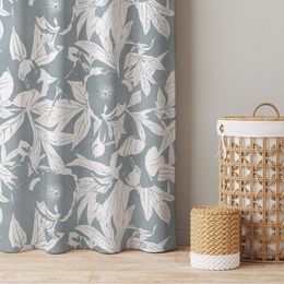 Vorhang Hellblaues Blütenmeer - blickdichte Gardine Landhausstil Muster Blumen Floral Wohnzimmer Schlafzimmer Küche Bad Badezimmer Grau