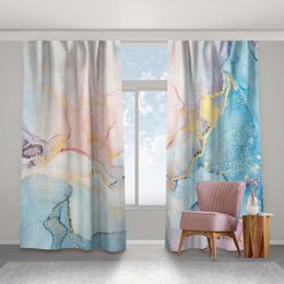 Bilderwelten Vorhang Aquarell Pastell Bunt mit Gold - blickdichte Gardine Aquarell Kunstdruck Wohnzimmer Schlafzimmer Küche Bad Badezimmer Pastell
