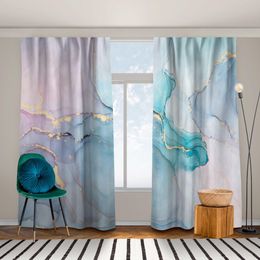 Bilderwelten Vorhang Aquarell Pastell Türkis mit Gold - blickdichte Gardine Aquarell Kunstdruck Wohnzimmer Schlafzimmer Küche Bad Badezimmer Pastell