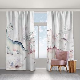 Bilderwelten Vorhang Aquarell Dinowelt - blickdichte Gardine Aquarell Kinder Kunstdruck Tiere Kinderzimmer Baby Babyzimmer Jungen Jungenzimmer Bunt