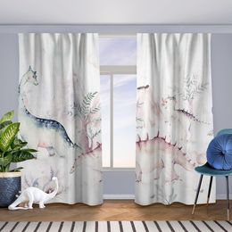 Vorhang Aquarell Dinowelt - blickdichte Gardine Aquarell Kinder Kunstdruck Tiere Kinderzimmer Baby Babyzimmer Jungen Jungenzimmer Bunt