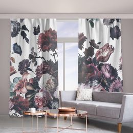 Vorhang Altmeisterlicher Blumenrausch mit Rosen Bouquet - blickdichte Gardine Blumen Floral Illustration Tiere Wohnzimmer Schlafzimmer Küche Bad