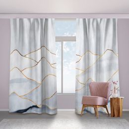 Vorhang Aquarell Berge Weiß Gold - blickdichte Gardine Abstrakt Aquarell Kunstdruck Wohnzimmer Schlafzimmer Küche Bad Badezimmer Weiß