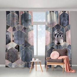 Vorhang Art Deco Marmor Gold - blickdichte Gardine Abstrakt Aquarell Kunstdruck Muster Wohnzimmer Schlafzimmer Küche Bad Badezimmer Gold