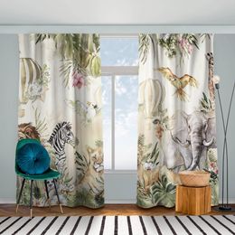 Vorhang Aquarell Savannen Tiere - blickdichte Gardine Aquarell Wald B&auml;ume Kinder Kunstdruck Kinderzimmer Baby Babyzimmer M&auml;dchen M&auml;dchenzimmer Jungen