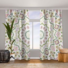 Vorhang Azteken Boho Mandala - blickdichte Gardine Orientalisch Spirituell Wohnzimmer Schlafzimmer Küche Bad Badezimmer Pastell