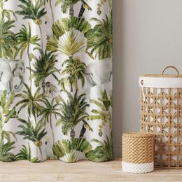 Vorhang Aquarell Elefant und Palmen Muster - blickdichte Gardine Aquarell Botanik Tropical Illustration Muster Tiere Wohnzimmer Schlafzimmer K&uuml;che