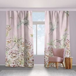 Vorhang Aquarell St&ouml;rche im Flug mit Rosen auf Rosa - blickdichte Gardine Aquarell Illustration Tiere Blumen Floral Wohnzimmer Schlafzimmer K&uuml;che Bad