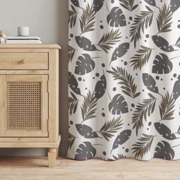 Bilderwelten Vorhang Blattsilhouetten mit Monstera - blickdichte Gardine Botanik Tropical Muster Wohnzimmer Schlafzimmer Küche Bad Badezimmer Grau