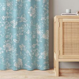 Vorhang Blumenranken auf Blau - blickdichte Gardine Botanik Tropical Illustration Landhausstil Muster Vintage Wohnzimmer Schlafzimmer K&uuml;che Bad