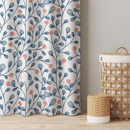 Vorhang Blaues Pflanzen Muster mit Punkten in Rosa - blickdichte Gardine Botanik Tropical Illustration Muster Wohnzimmer Schlafzimmer K&uuml;che Bad