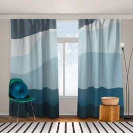 Vorhang Blaue Wellen und Dünen - blickdichte Gardine Kunstdruck Wohnzimmer Schlafzimmer Küche Bad Badezimmer Blau