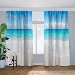 Vorhang Blaue Welle - blickdichte Gardine Botanik Tropical Natur Strand Wohnzimmer Schlafzimmer K&uuml;che Bad Badezimmer T&uuml;rkis