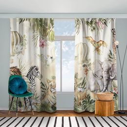Vorhang Aquarell Savannen Tiere - blickdichte Gardine Aquarell Wald B&auml;ume Kinder Kunstdruck Kinderzimmer Baby Babyzimmer M&auml;dchen M&auml;dchenzimmer Jungen