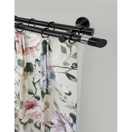 Garesa Gardinenstange &raquo;BLACK&laquo; &Oslash; 20 mm 2 l&auml;ufig-l&auml;ufig Wunschma&szlig;l&auml;nge Vorhanggarnitur, verl&auml;ngerbar, Endknopf abgeschr&auml;gt 2-farbig schwarz B/L: 440...