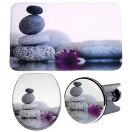 Sanilo Badaccessoire-Set »Energy Stones« bestehend aus WC-Sitz, Badteppich und Waschbeckenstöpsel lila-grau