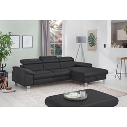 COTTA Ecksofa &raquo;Komaris L-Form, B: 244 cm&laquo; mit Kopfteilverstellung, optional Bettfunktion, Bettkasten & Licht schwarz Microfaser PRIMABELLE (100% 