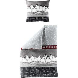 Bierbaum Bettw&auml;sche &raquo;3736&laquo; 2 Stk. tlg. Biber, 100 % Baumwolle, pflegeleicht, kuschelig warm, mit Pinguinen grau Obermaterial: 100% Baumwolle B/L:...