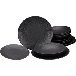 Creatable Tafelservice »Geschirr-Set Vesuvio« Service, schwarz, ausdrucksstarkes Relief, 12 Teile, für 4 Personen schwarz