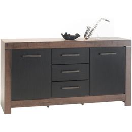 HBZ-MEBLE HBZ Sideboard »Balin mit LED-Beleuchtung, BxHxT 160x85x45 cm« 1 Stk. tlg. Mit 2 Türen und 3 Schubkästen und 2 Einlegeböden eiche canyon/schwarz eiche
