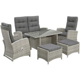 Konifera Garten-Essgruppe »Monaco« Set, 1x2er Sofa, 2x Sessel, 2x Hocker, 1x Tisch 120x70x66cm, inkl. Auflagen, 16 Stk. tlg. Polyrattan, Aluminium,...