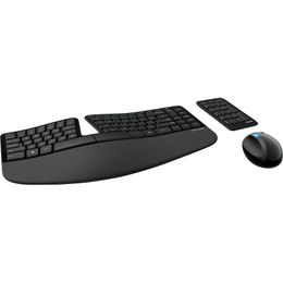 Microsoft Wireless-Tastatur »Sculpt Ergonomic Desktop« (Funktionstasten Handgelenkauflage Multimedia-Tasten Ziffernblock ergonomische Form)...