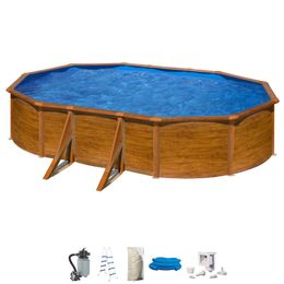 MY POOL BWT Ovalpool in moderner Holzoptik, Höhe 120 cm, verschiedene Größen braun Ø/B/H/L: Breite 375 cm x Höhe 120 cm x Länge 610 cm