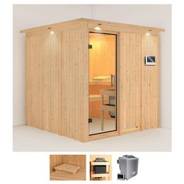 Karibu Sauna »Rodin« Set, 9-kW-Bio-Ofen mit externer Steuerung naturbelassen