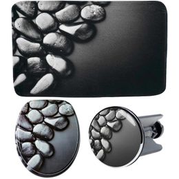 Sanilo Badaccessoire-Set »Hot Stones« bestehend aus WC-Sitz, Badteppich und Waschbeckenstöpsel schwarz-grau 0