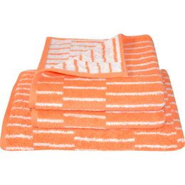 Dyckhoff Handtuch Set »New Coral Panels« Set 3 Stk. Walkfrottier 2 Handtücher (50x100 cm) und 1 Badetuch (70x140 cm) koralle Obermaterial: 100%...