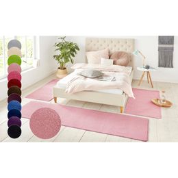 Hanse Home Bettumrandung &raquo;Shashi&laquo; H&ouml;he 8 mm 3 Stk. tlg. Kurzflor, Unifarben, Teppich, Bettl&auml;ufer, Bettvorleger, Teppichl&auml;ufer hellrosa...