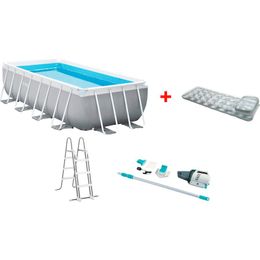 Intex Rechteckpool »»Framepool«400x200x122 cm« inkl. ZR200 HANDHELD POOL VACUUM + 18-POCKET SUNTANNER MAT grau Ø/B/H/L: Breite 200 cm x Höhe 122 cm...