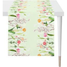 Apelt Tischläufer »6817 SPRINGTIME, Frühjahrsdeko, Frühling« mit Blumenmotiv, Digitaldruck hellgrün, bunt Obermaterial: 70% Polyester, 30%...