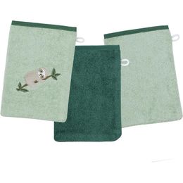 W&ouml;rner W&Ouml;RNER Waschhandschuh &raquo;Faultier Waschhandschuh 3er Set&laquo; 1x mit Stickerei Faultier, 2x unifarben helloliv, pinie Obermaterial: 100% Baumwolle B/L:...