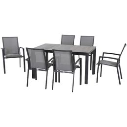 siena GARDEN Garten-Essgruppe »Velia« 6x Dining Sessel: 56x66x89 cm, Tisch:140x90x74 cm, 7 Stk. tlg. Aluminium, Tischplatte aus Keramik, geeignet...