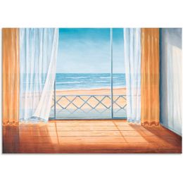 Artland Wandbild &raquo;Terrasse mit Meerblick&laquo; Fensterblick 1 Stk. tlg. als Alubild, Outdoorbild, Leinwandbild in verschied. Gr&ouml;&szlig;en Farbe Bild(er): blau