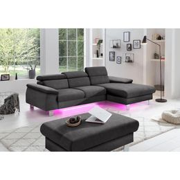 COTTA Ecksofa &raquo;Komaris L-Form, B: 244 cm&laquo; mit Kopfteilverstellung, optional Bettfunktion, Bettkasten & Licht braun Microfaser PRIMABELLE (100% 