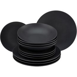 Creatable Tafelservice »Geschirr-Set Soft Touch Black« Service, schwarz, seidenmatte Glasur, 12 Teile, für 4 Personen schwarz