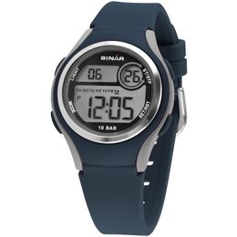 SINAR Chronograph Armbanduhr, Quarzuhr, Digitaluhr, Damen, Jugendliche, bis 10 bar wasserd. dunkelblau, silberfarben Sportiver Chronograph